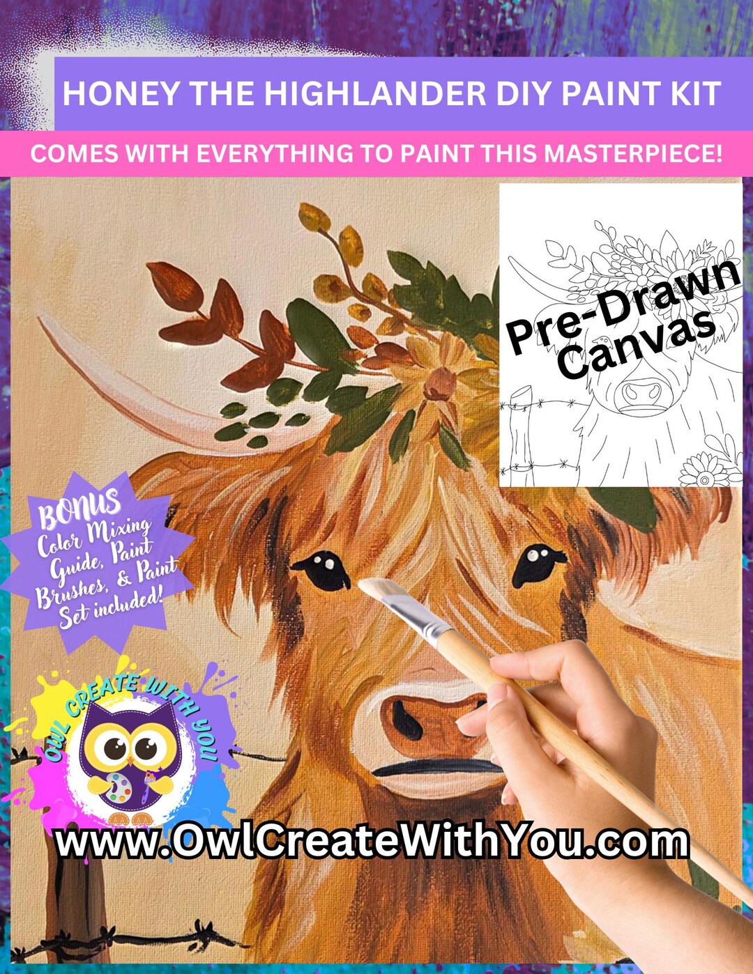 NEW - Honey the Highlander - Painting Kit - Paint Your Own - Canvas ...