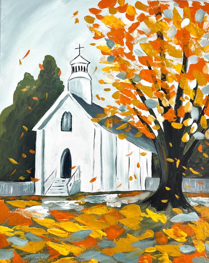 NEW - Autumn Church Painting Kit - Paint Your Own - Hand-drawn - Canvas ...