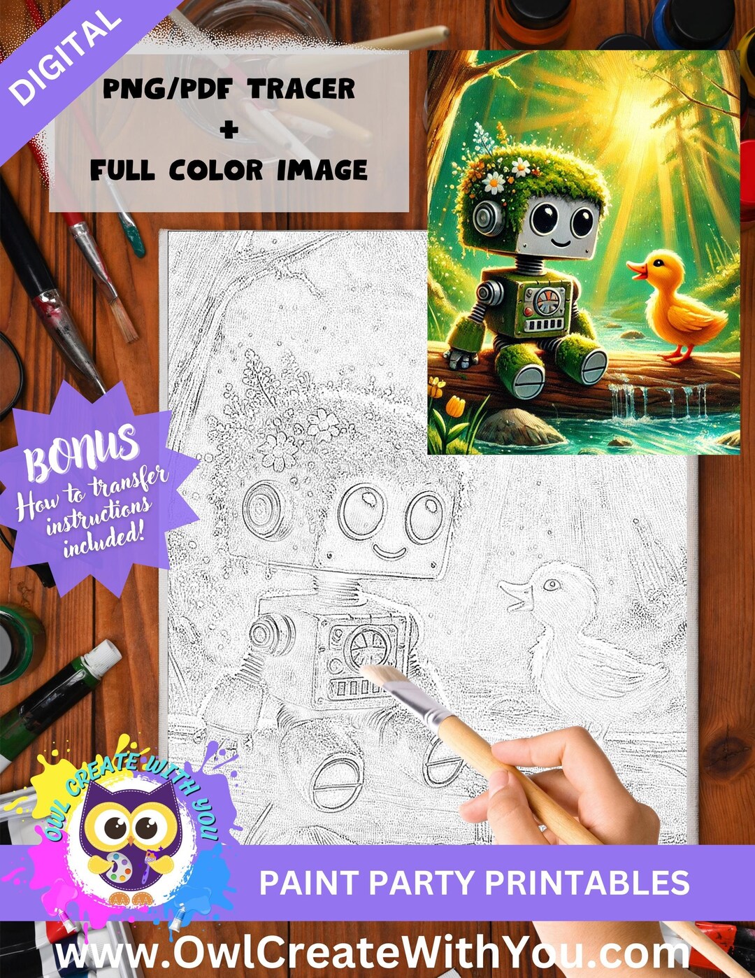 A Wild Robot and Friend, Sip and Paint Digital Art, Paint Party Image ...