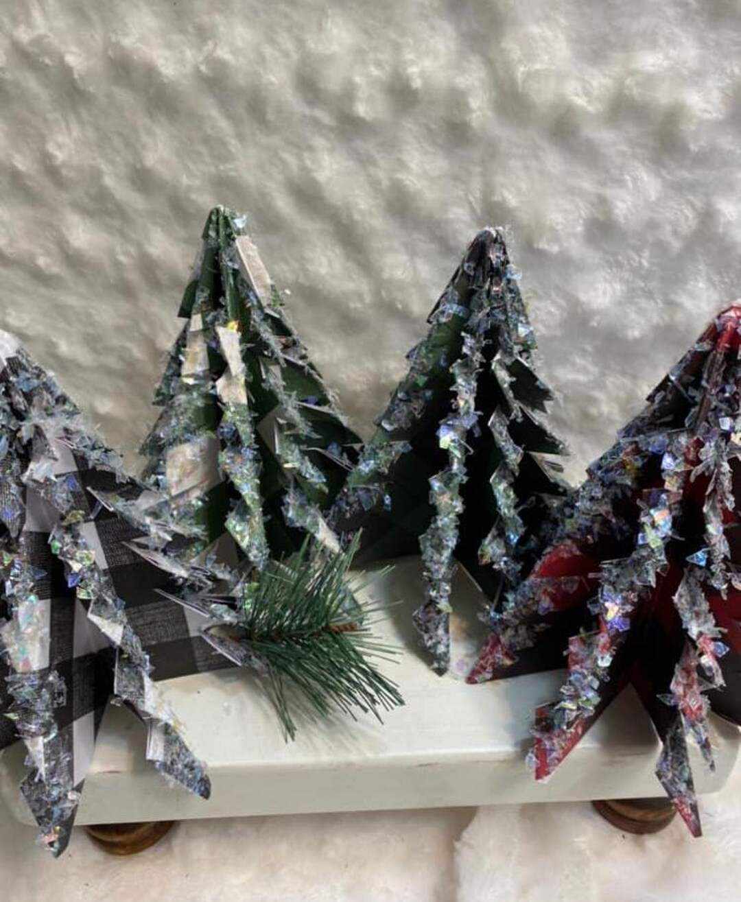 Plaid Card Stock Print Origami Glitzy Flocked Christmas Tree Decor - Etsy