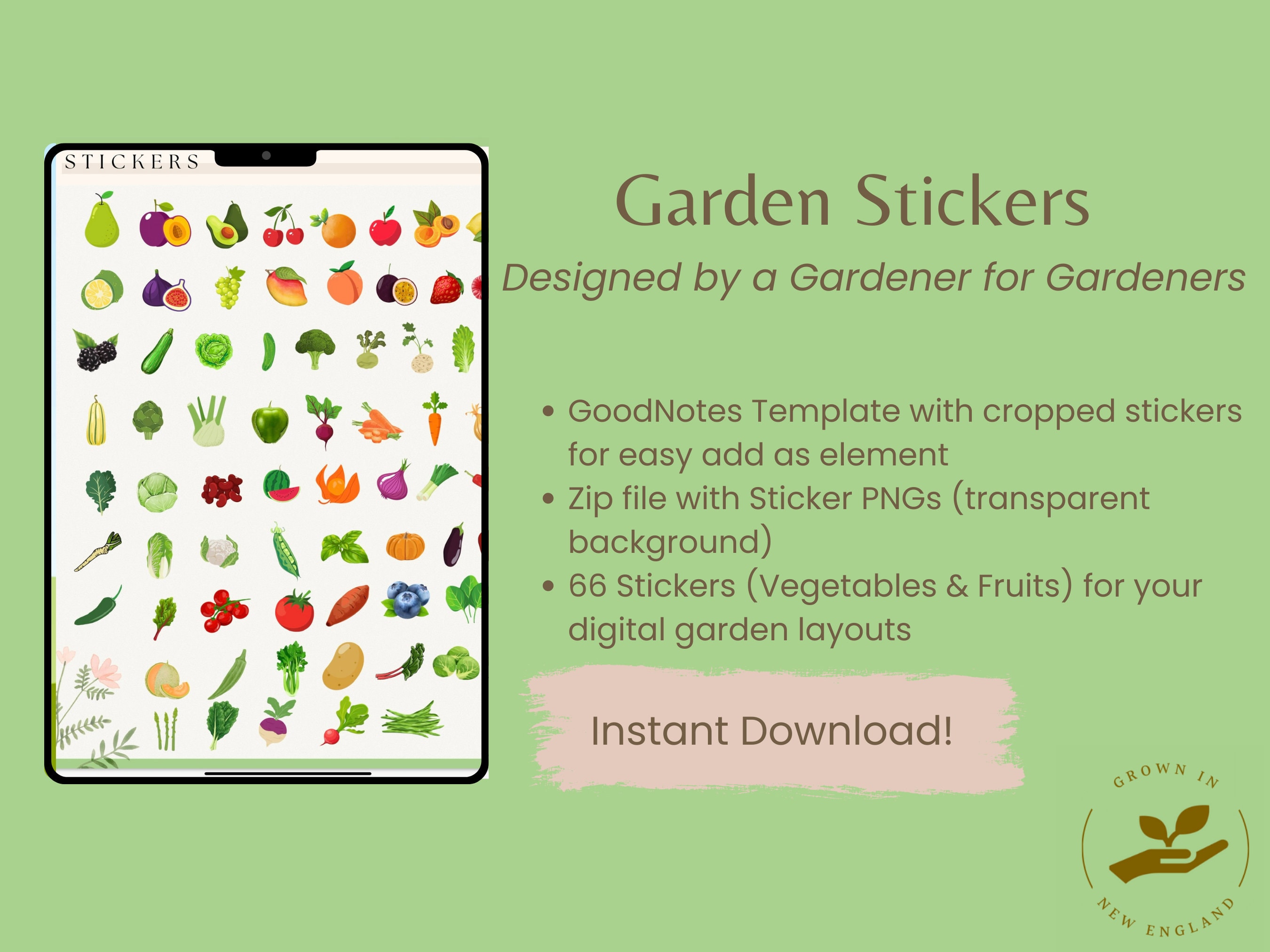 Digital Garden Stickers: 66 Vegetable & Fruits | Goodnotes Files ...