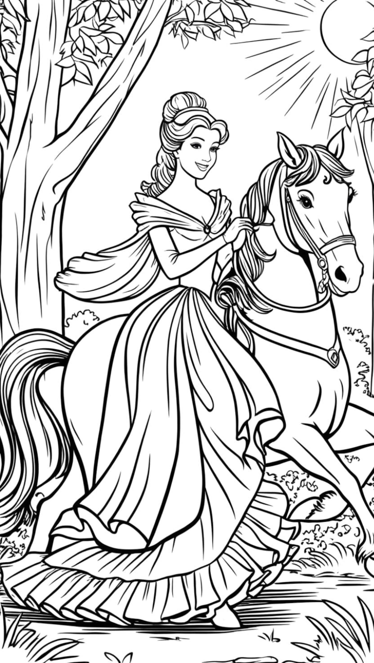 8 Princesses in Carriages & on Horses – Printable Colouring Pages ...