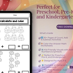 Preschool Math Worksheets: Colour, Count & Learn (PDF Downloadable ...