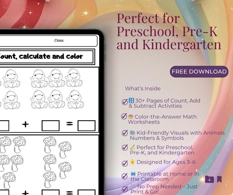 Preschool Math Worksheets: Colour, Count & Learn (PDF Downloadable ...