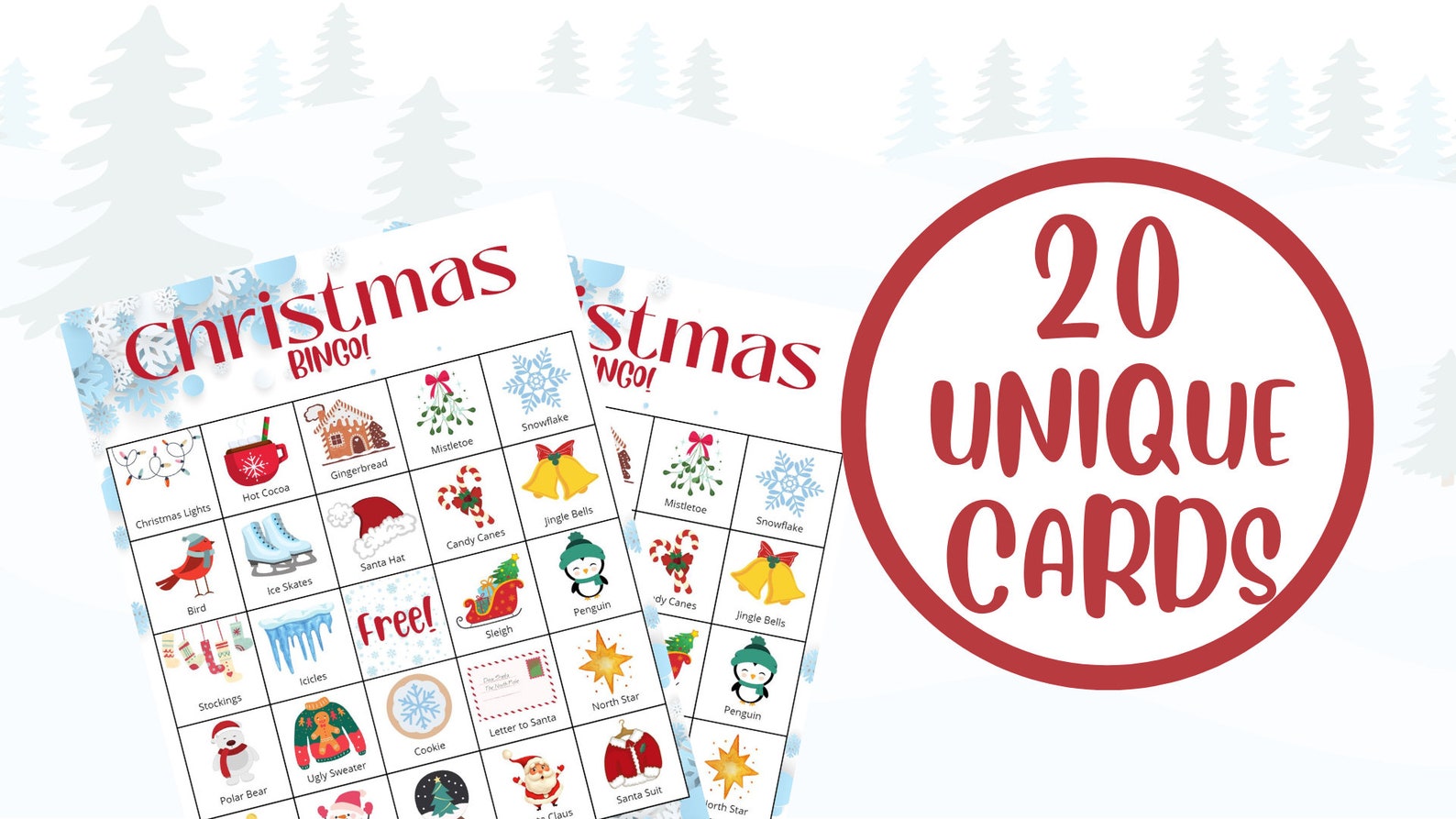 Christmas Holiday Bingo Cards, Printable Bingo, 20 Cards, Senior ...