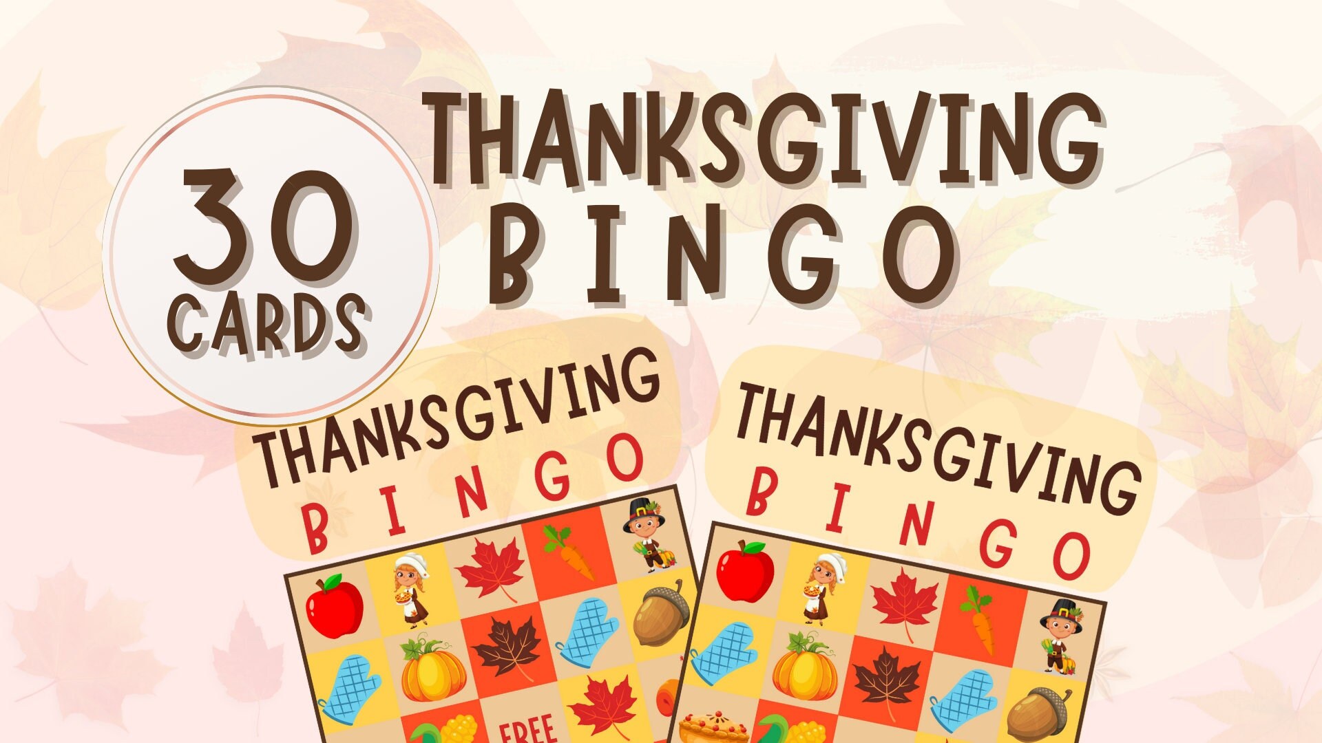 Thanksgiving Bingo, Printable Bingo Set, Holiday Bingo Games, Family ...