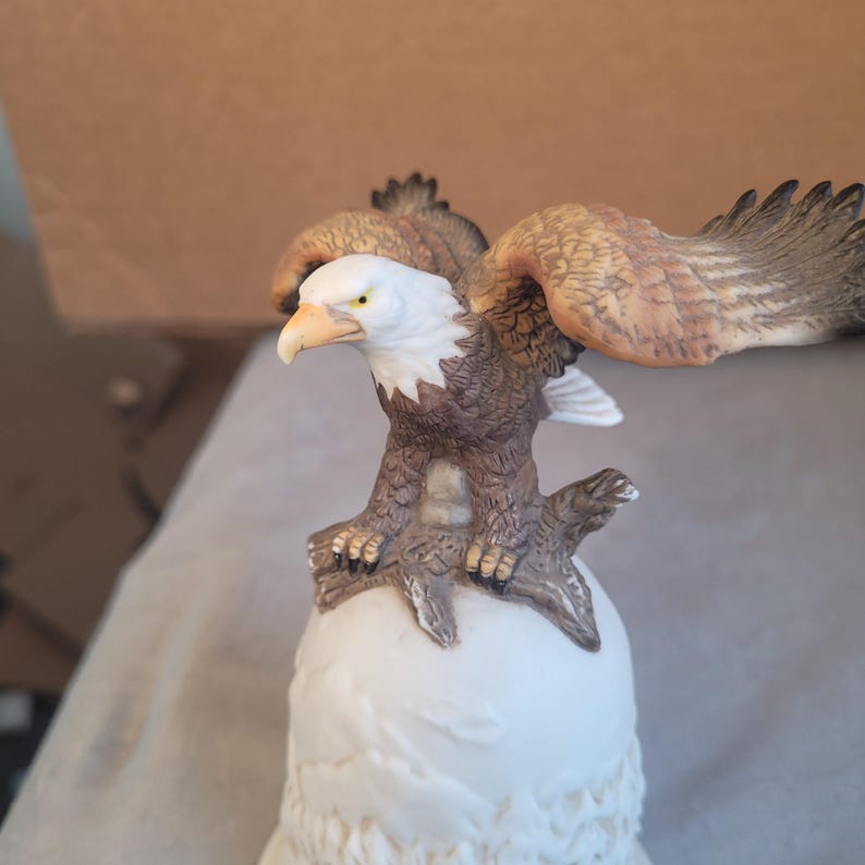 Vintage Bald Eagle Perched on Bell Figurine, Hand Painted Resin ...