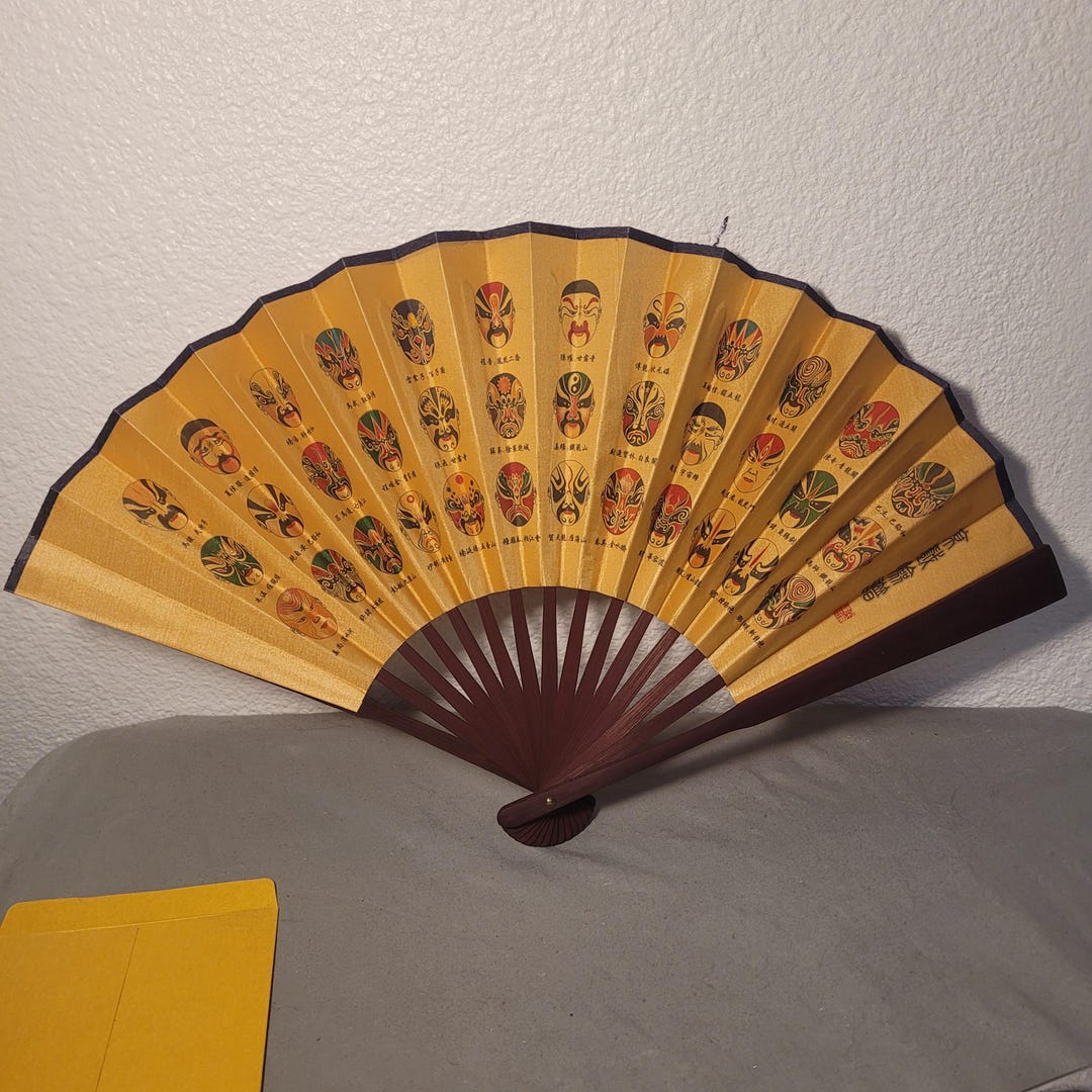 Vintage Chinese Peking Opera Mask Folding Fan, Traditional Beijing ...