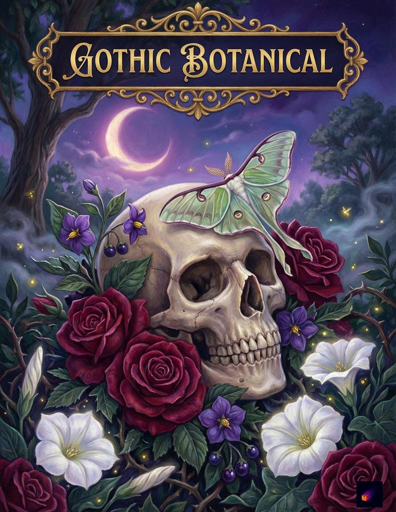 Gothic Botanical Adult Coloring Book Digital Download Printable PDF 10 ...