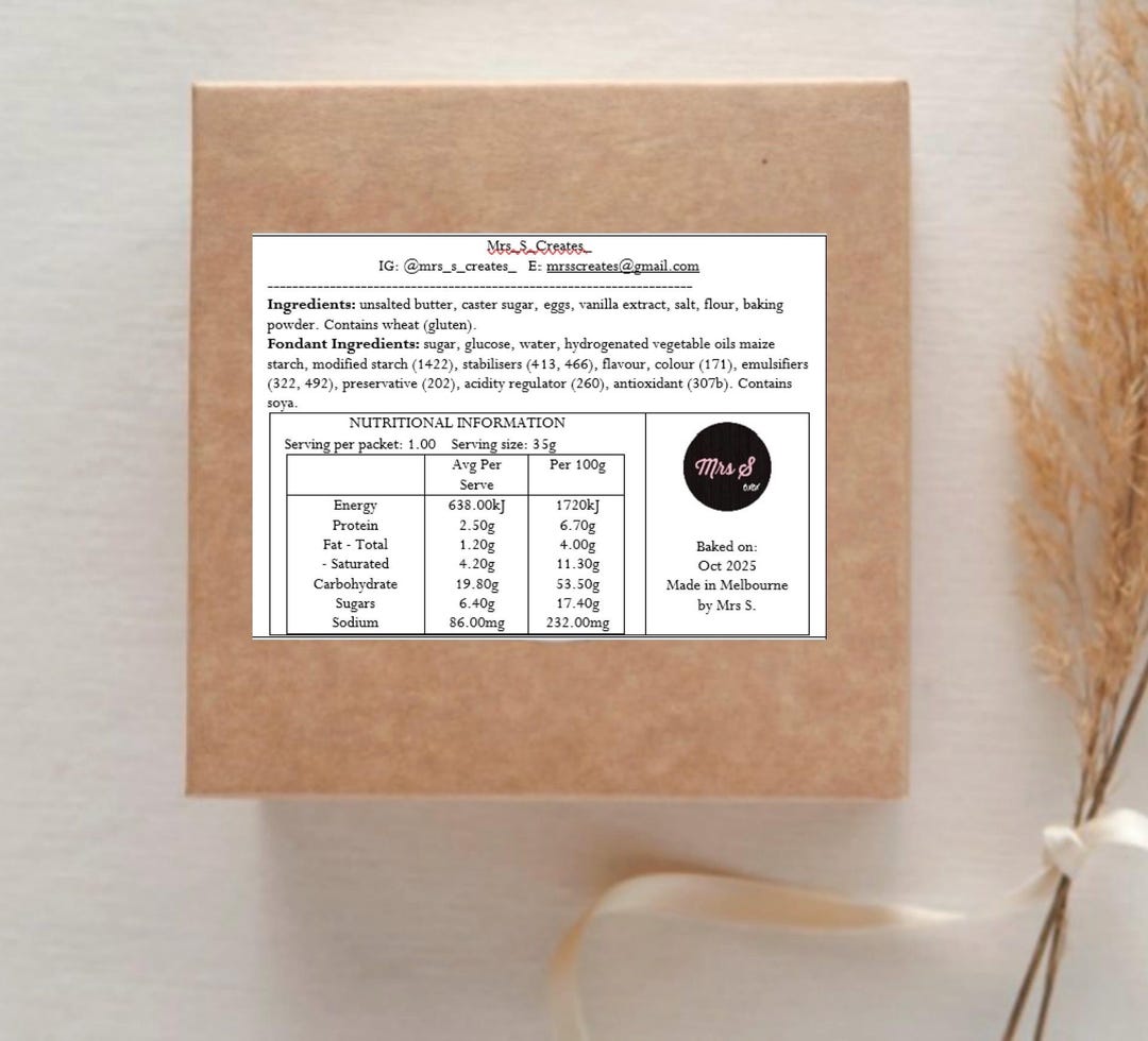 Editable Cookie Nutritional and Ingredients Label, Digital File ...