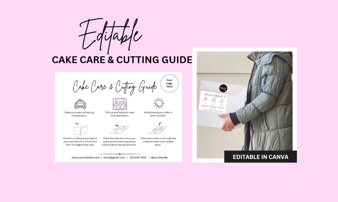Cake Care & Cutting Guide, 2 in 1 Cake Guide, Editable Bakery Labels ...