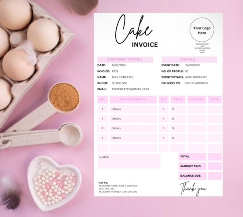 Cake Invoice Template, Editable Invoice Template, Business Invoice for ...
