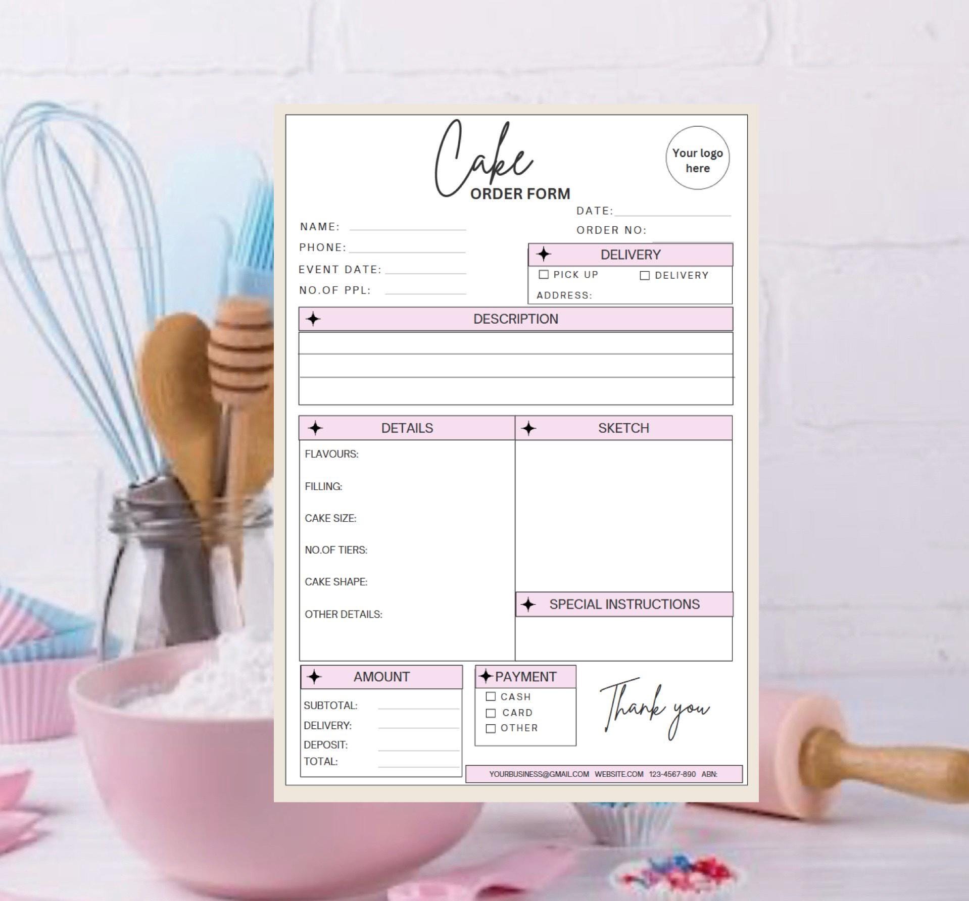 Digital Cake Order Form Template, Editable Order Form Template ...