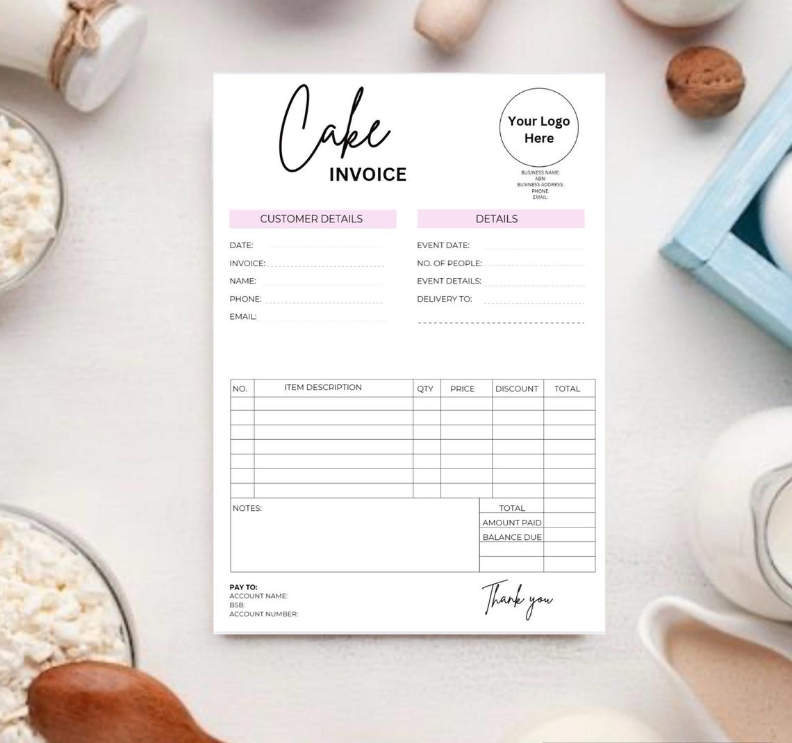 Cake Invoice Template, Editable Invoice Template, Business Invoice for ...