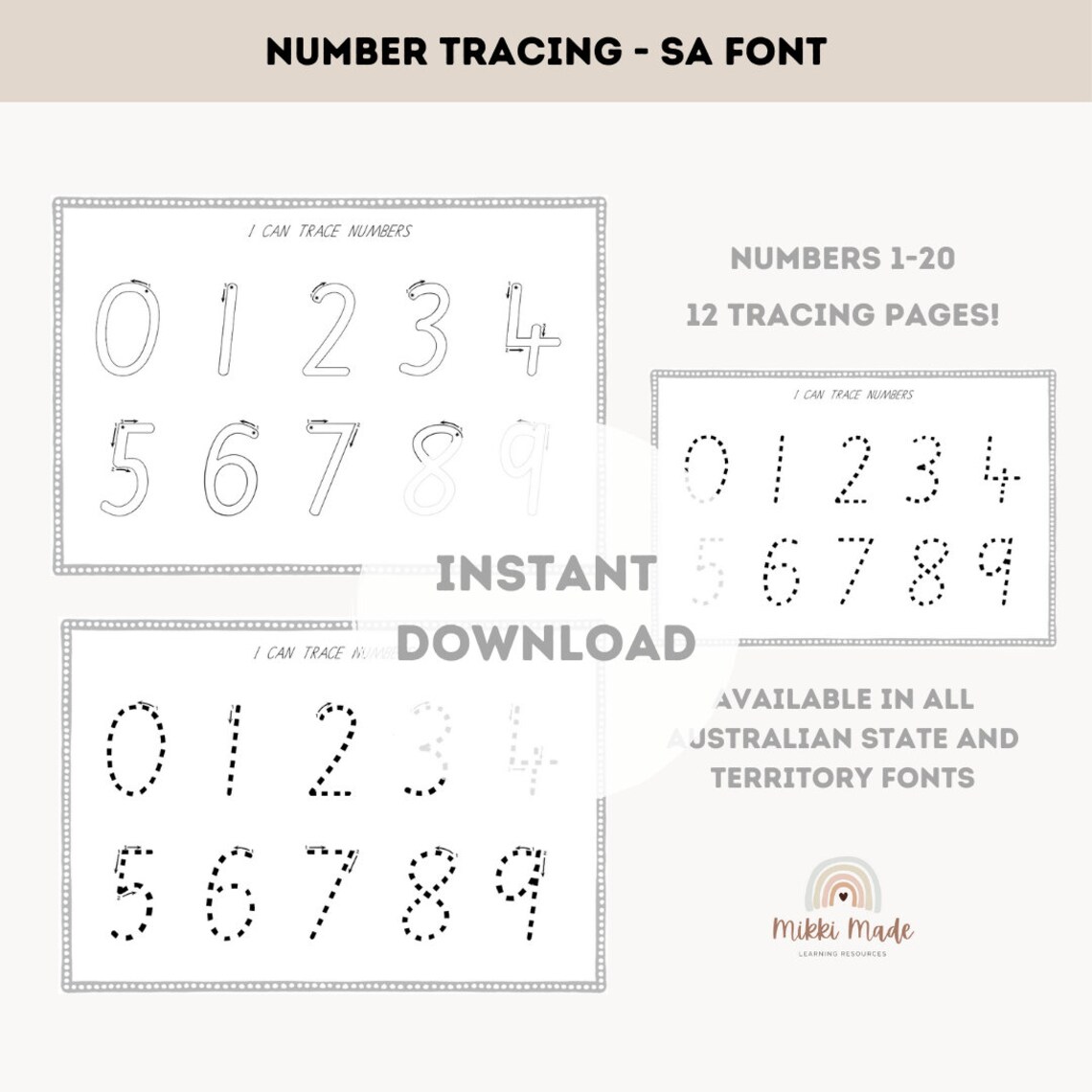 Number Tracing | South Australian Font | Printable Worksheets | Number ...