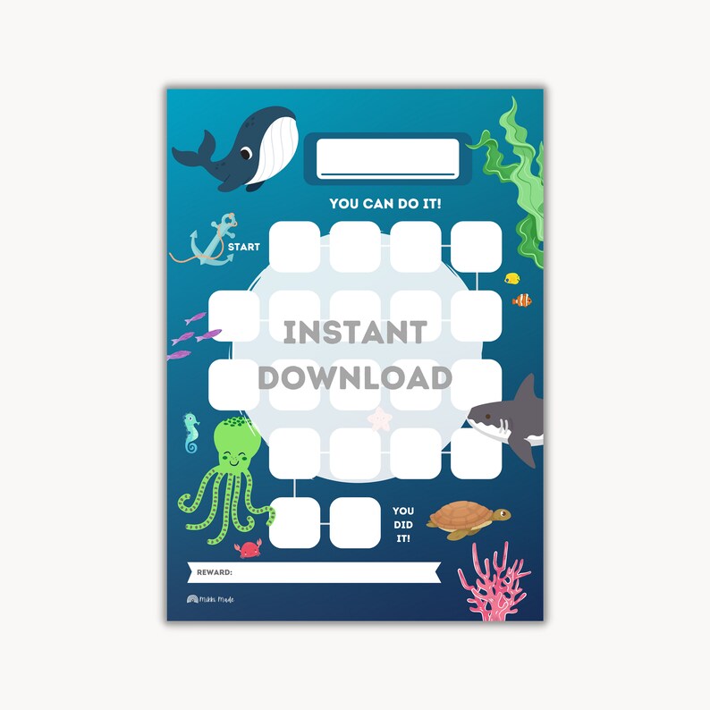 Printable Ocean Reward Chart | Ocean Sticker Chart | Kids Reward Chart ...