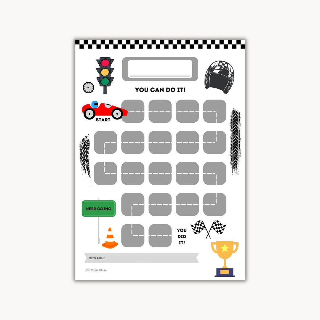 Printable Racecar Reward Chart | Racecar Sticker Chart | Kids Reward ...