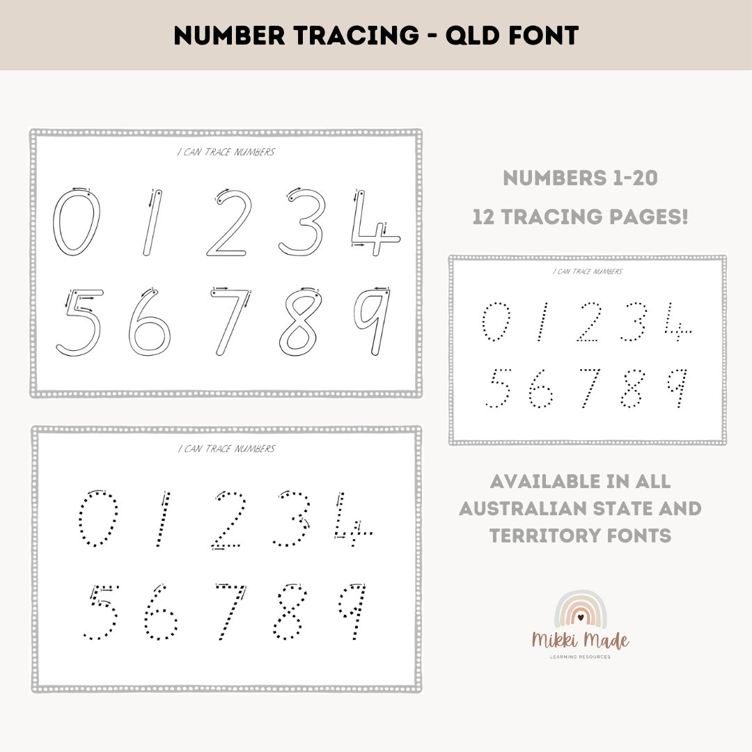 Number Tracing | Queensland State Font | Printable Worksheets | Number ...