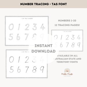 Number Tracing | Tasmanian State Font | Printable Worksheets | Number ...