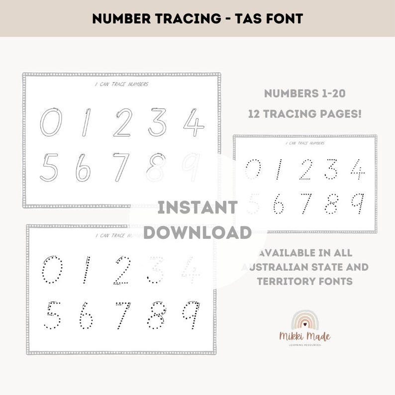 Number Tracing | Tasmanian State Font | Printable Worksheets | Number ...
