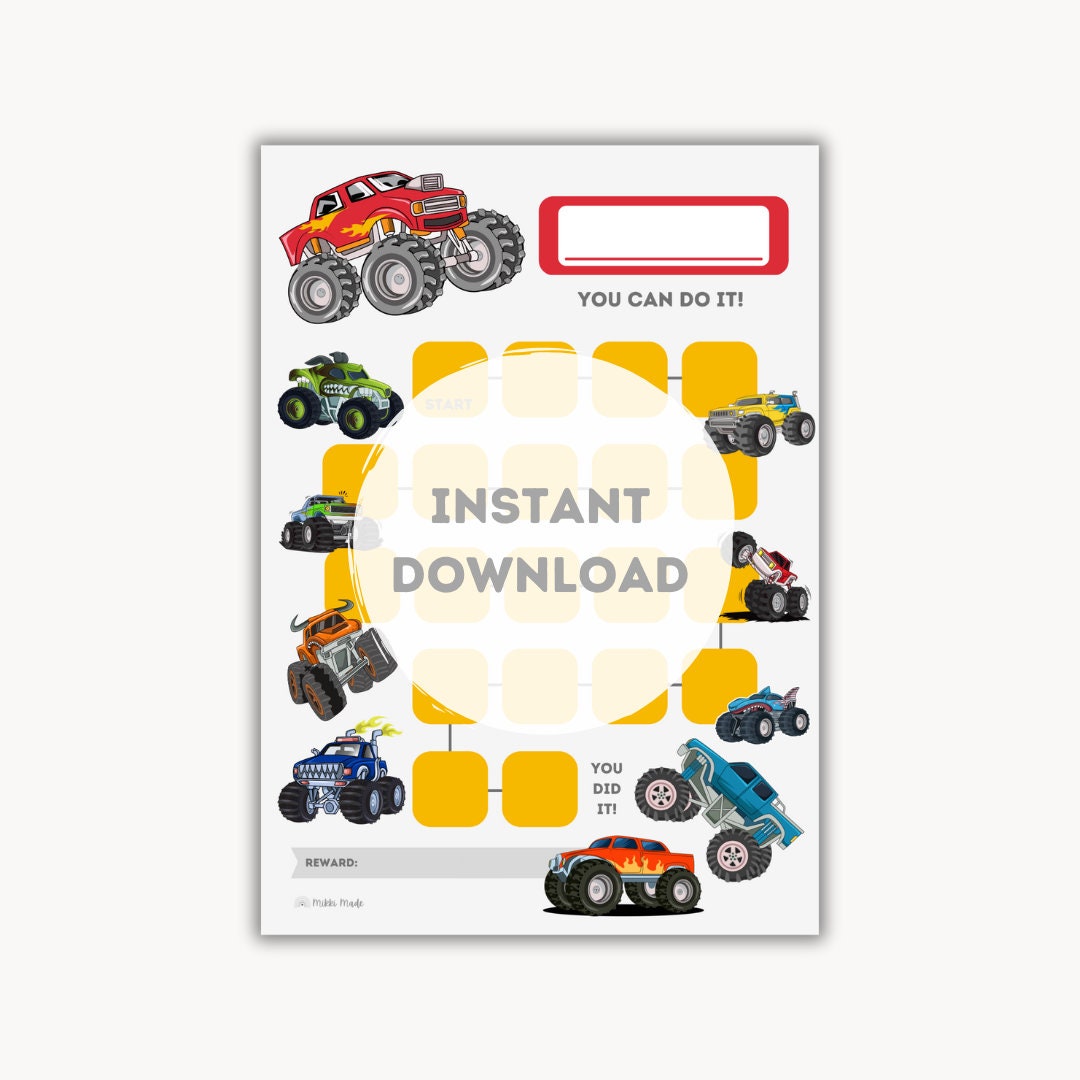 Printable Monster Trucks Reward Chart | Monster Trucks Sticker Chart ...