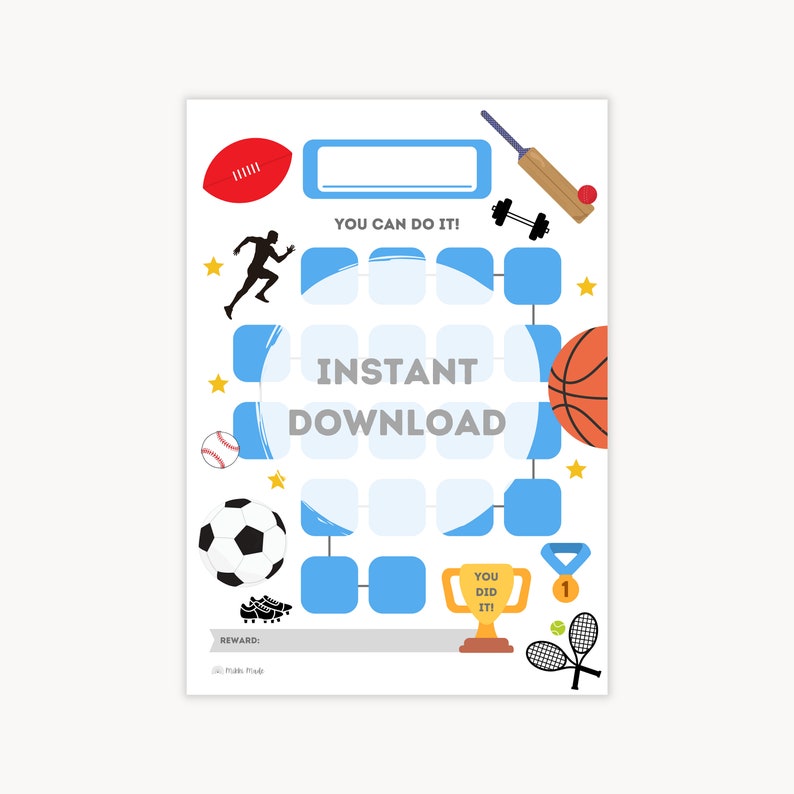 Printable Sport Reward Chart | Sport Sticker Chart | Kids Reward Chart ...