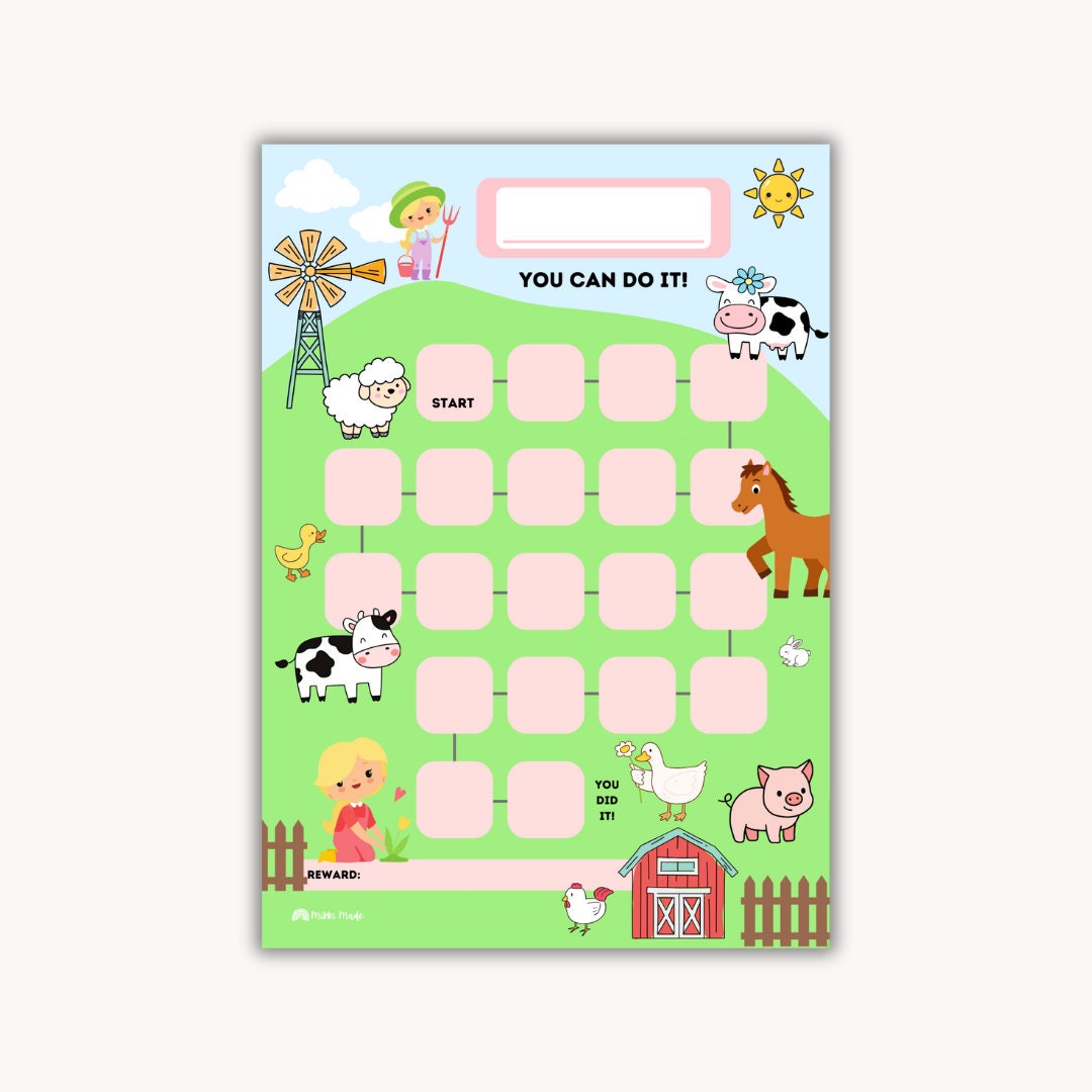 Printable Girls Farm Reward Chart Girls Farm Sticker Chart Kids Reward ...