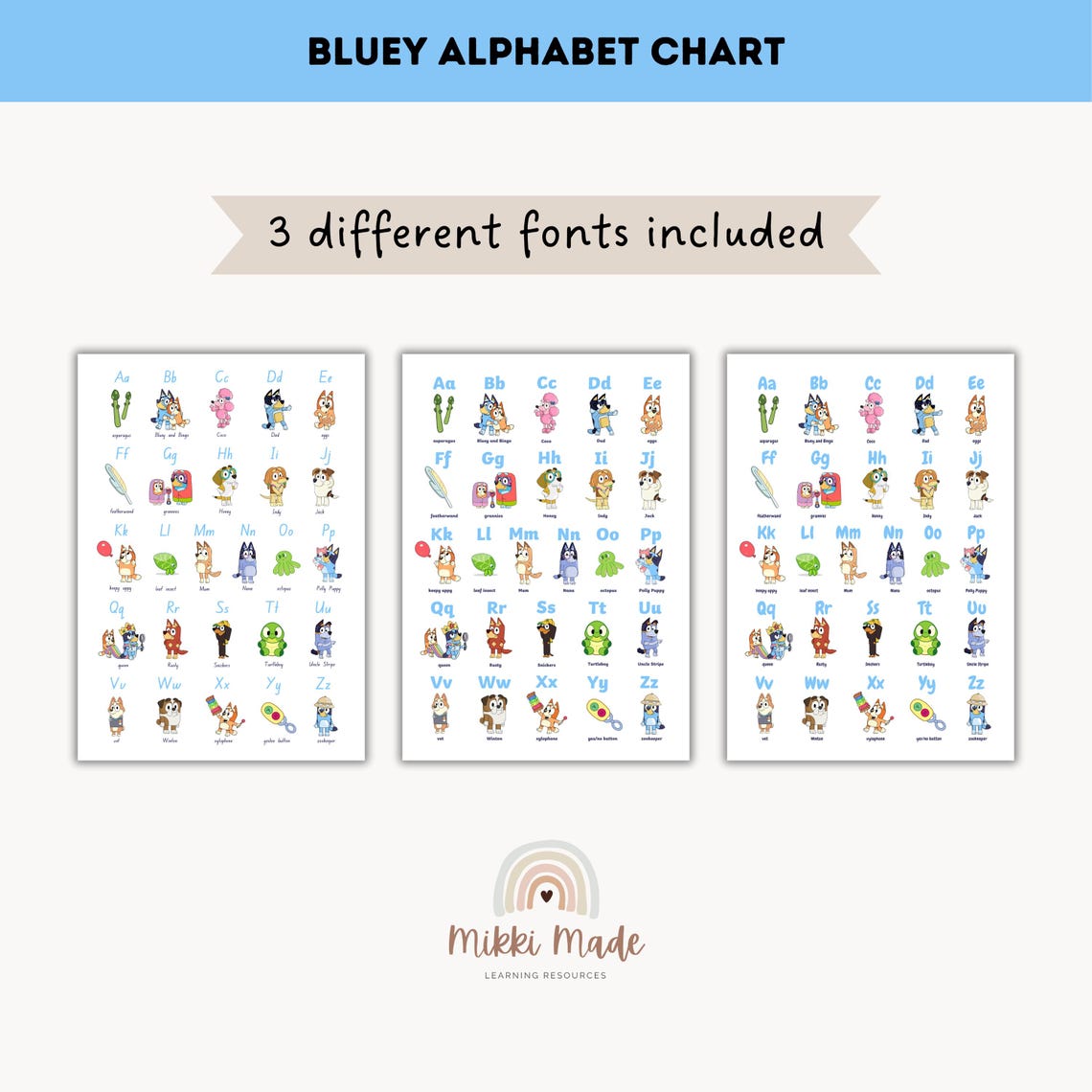 Printable Bluey Alphabet Chart Bluey ABC Chart Bluey Wall Art INSTANT ...