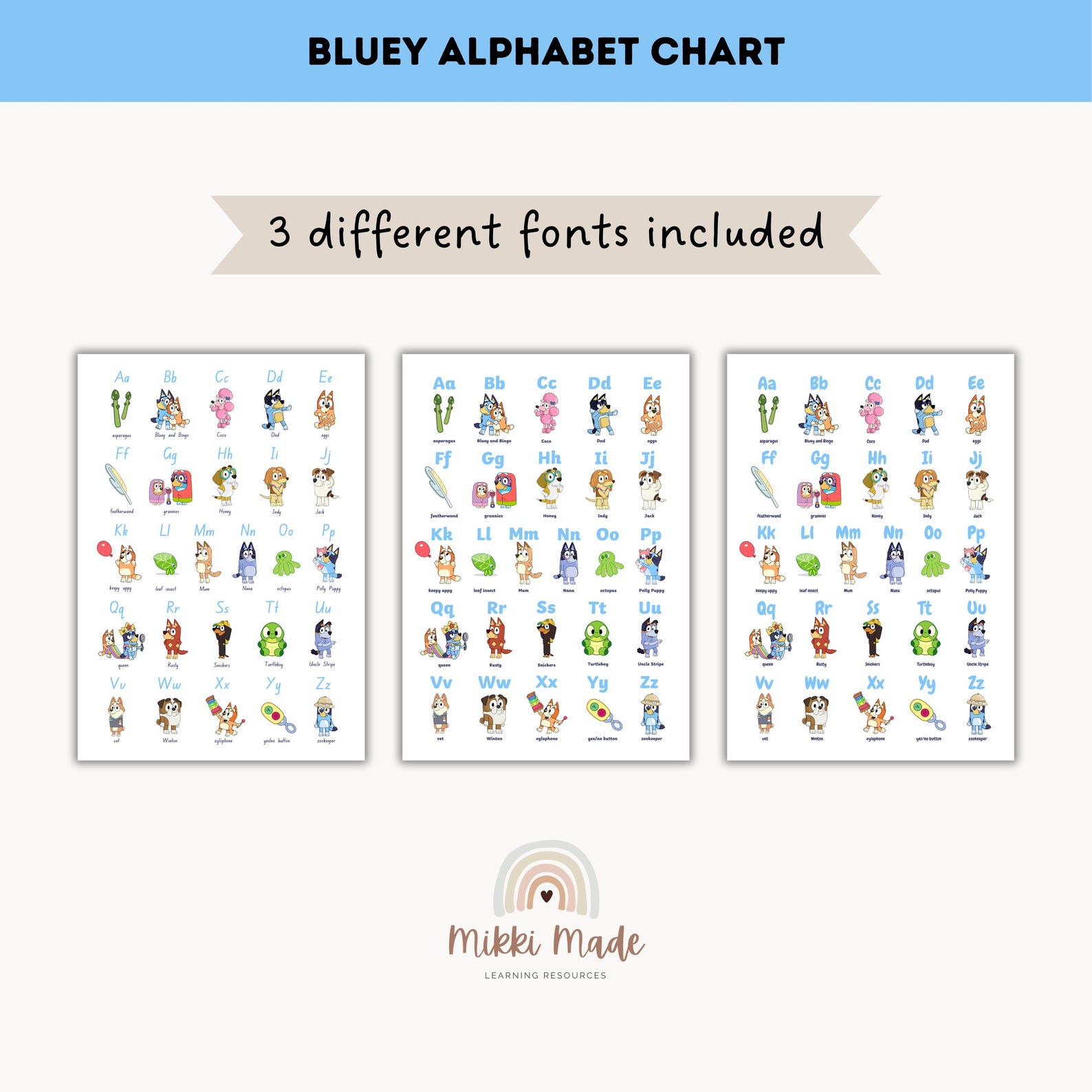 Printable Bluey Alphabet Chart Bluey ABC Chart Bluey Wall Art INSTANT ...