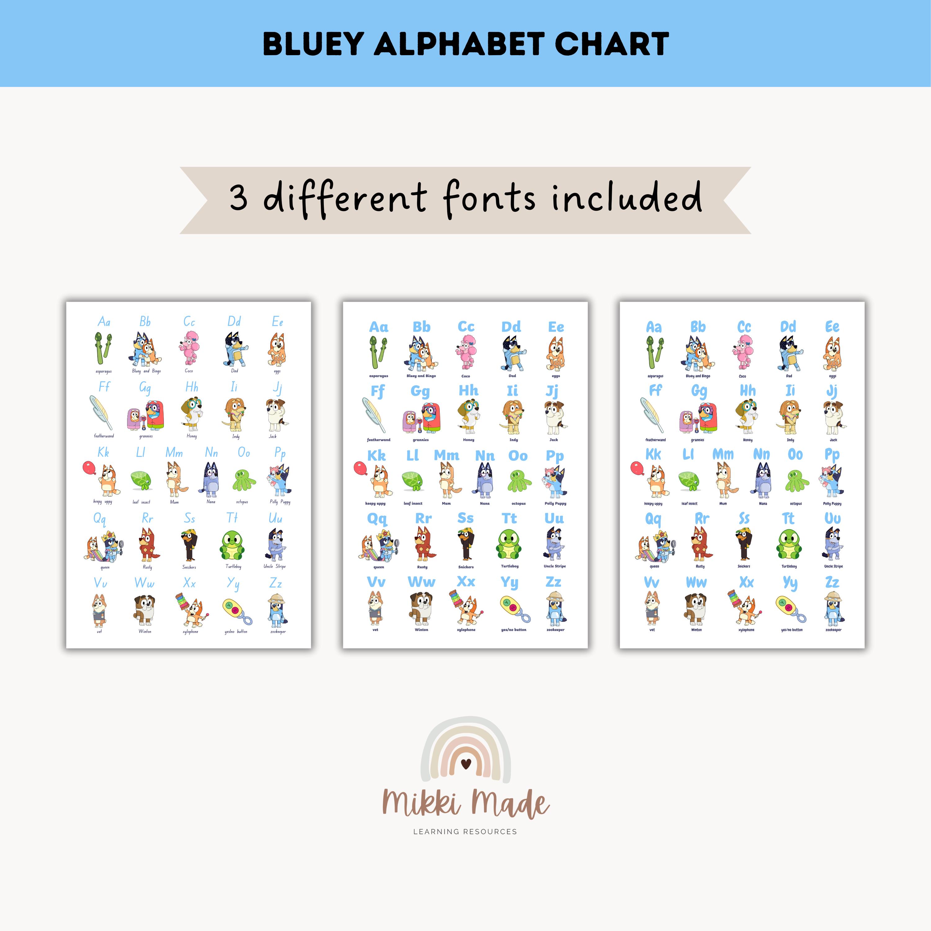 Printable Bluey Alphabet Chart Bluey ABC Chart Bluey Wall Art INSTANT ...