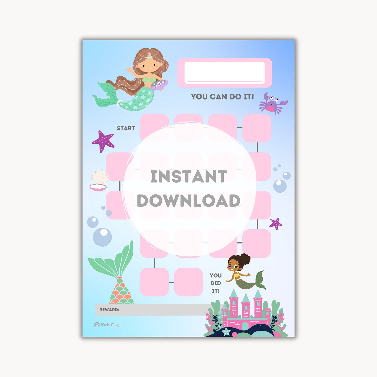 Printable Mermaid Reward Chart | Mermaid Sticker Chart | Kids Reward Chart | Kids Sticker Chart ...