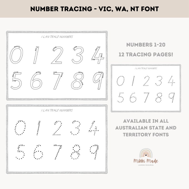 Number Tracing VIC, WA, NT State Font Printable Worksheets Number ...
