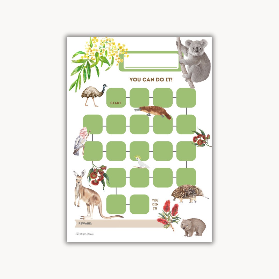 Printable Australian Animal Reward Chart Australian Animal Sticker ...