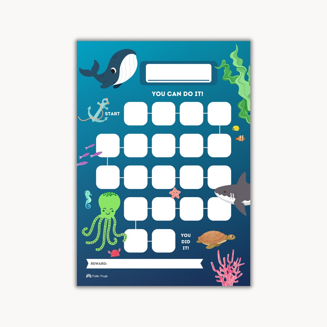 Printable Ocean Reward Chart | Ocean Sticker Chart | Kids Reward Chart ...