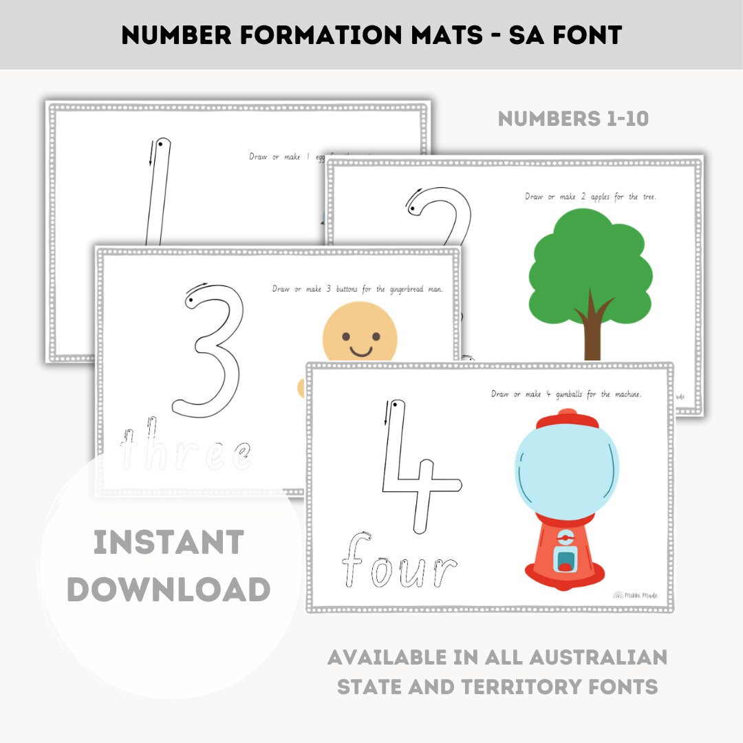 Number Formation Mats | South Australian State Font | Number Tracing ...