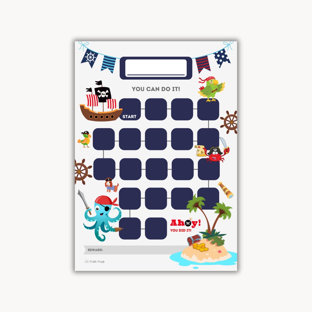 Printable Pirate Reward Chart | Pirate Sticker Chart | Kids Reward ...