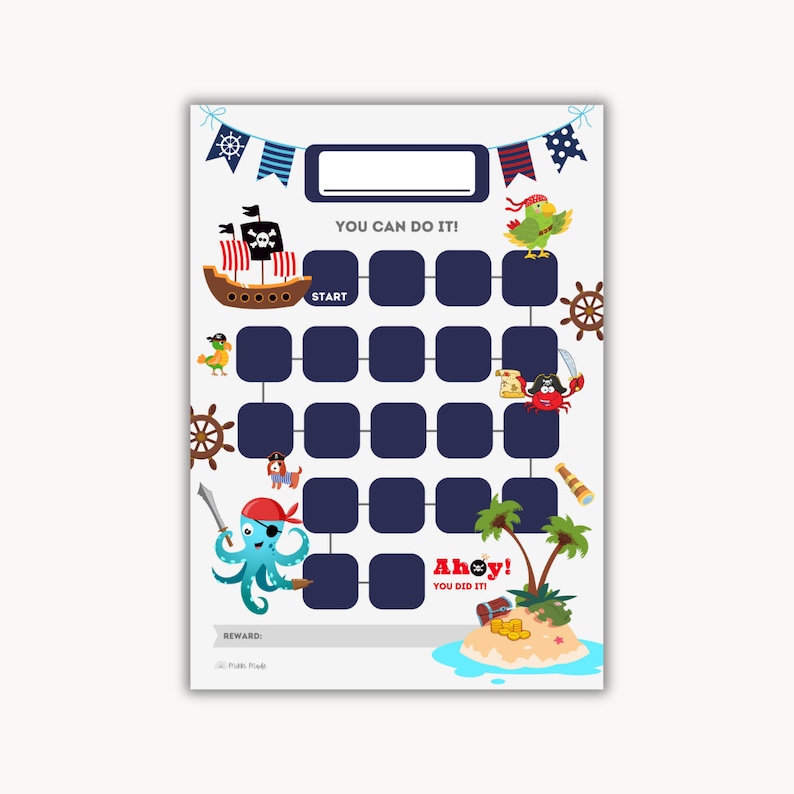 Printable Pirate Reward Chart | Pirate Sticker Chart | Kids Reward ...