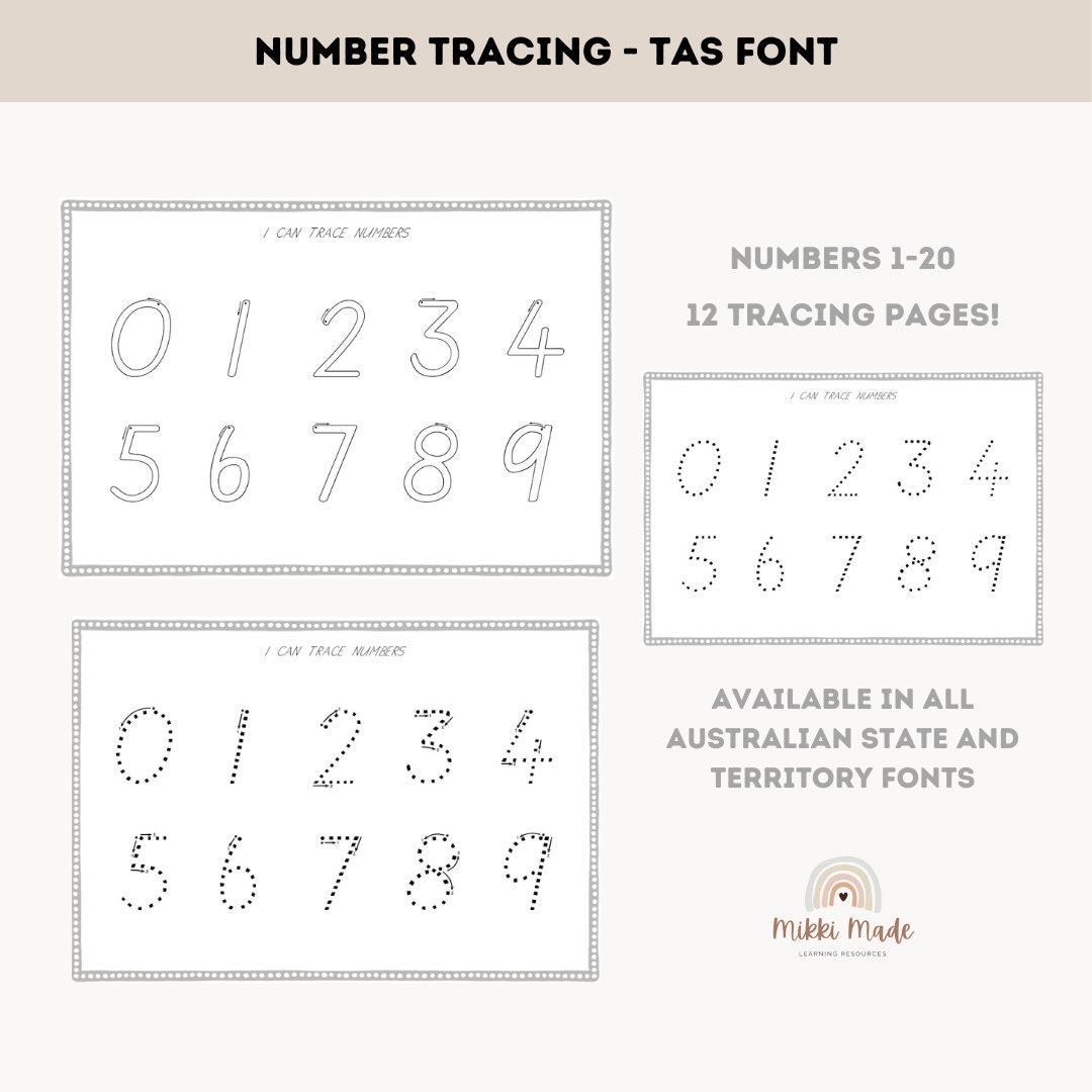 Number Tracing | Tasmanian State Font | Printable Worksheets | Number ...