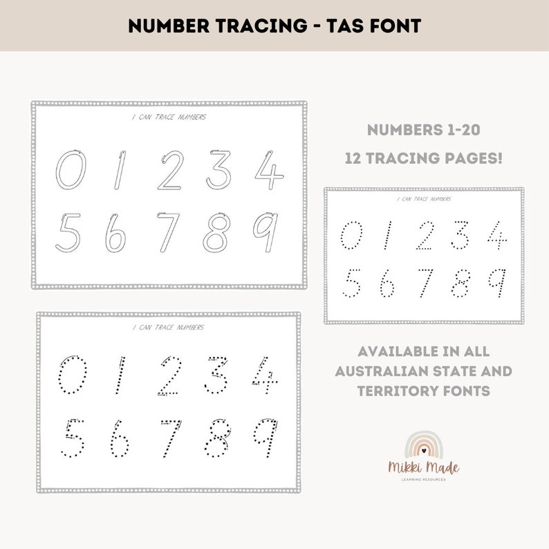 Number Tracing | Tasmanian State Font | Printable Worksheets | Number ...