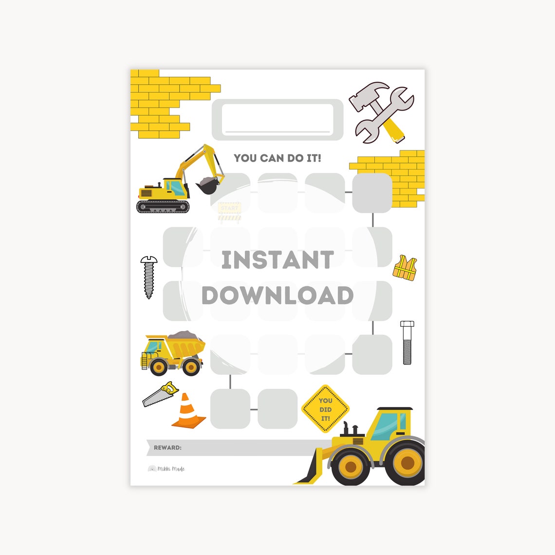 Printable Construction Reward Chart | Construction Sticker Chart | Kids ...
