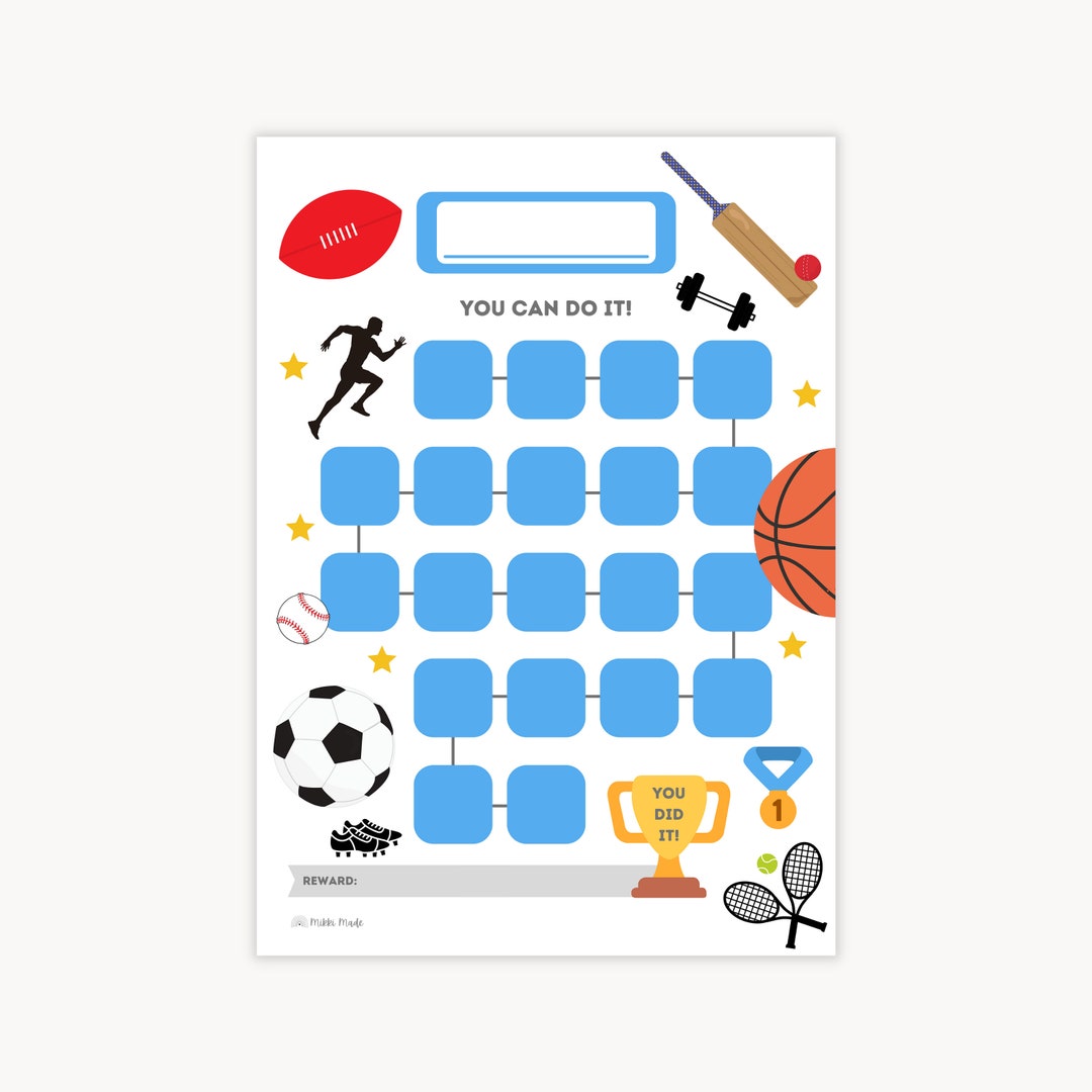 Printable Sport Reward Chart | Sport Sticker Chart | Kids Reward Chart ...
