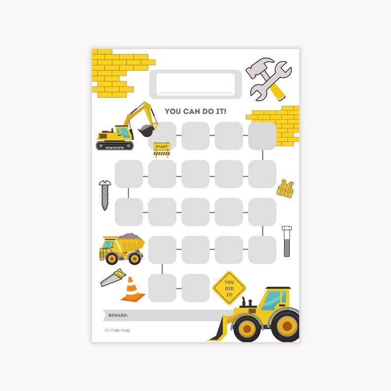 Printable Construction Reward Chart | Construction Sticker Chart | Kids ...