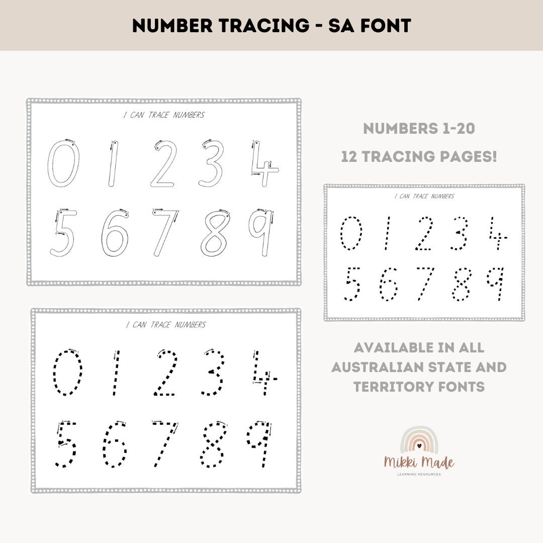 Number Tracing | South Australian Font | Printable Worksheets | Number ...