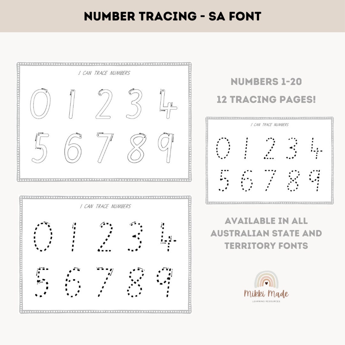 Number Tracing | South Australian Font | Printable Worksheets | Number ...