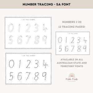 Number Tracing | South Australian Font | Printable Worksheets | Number ...