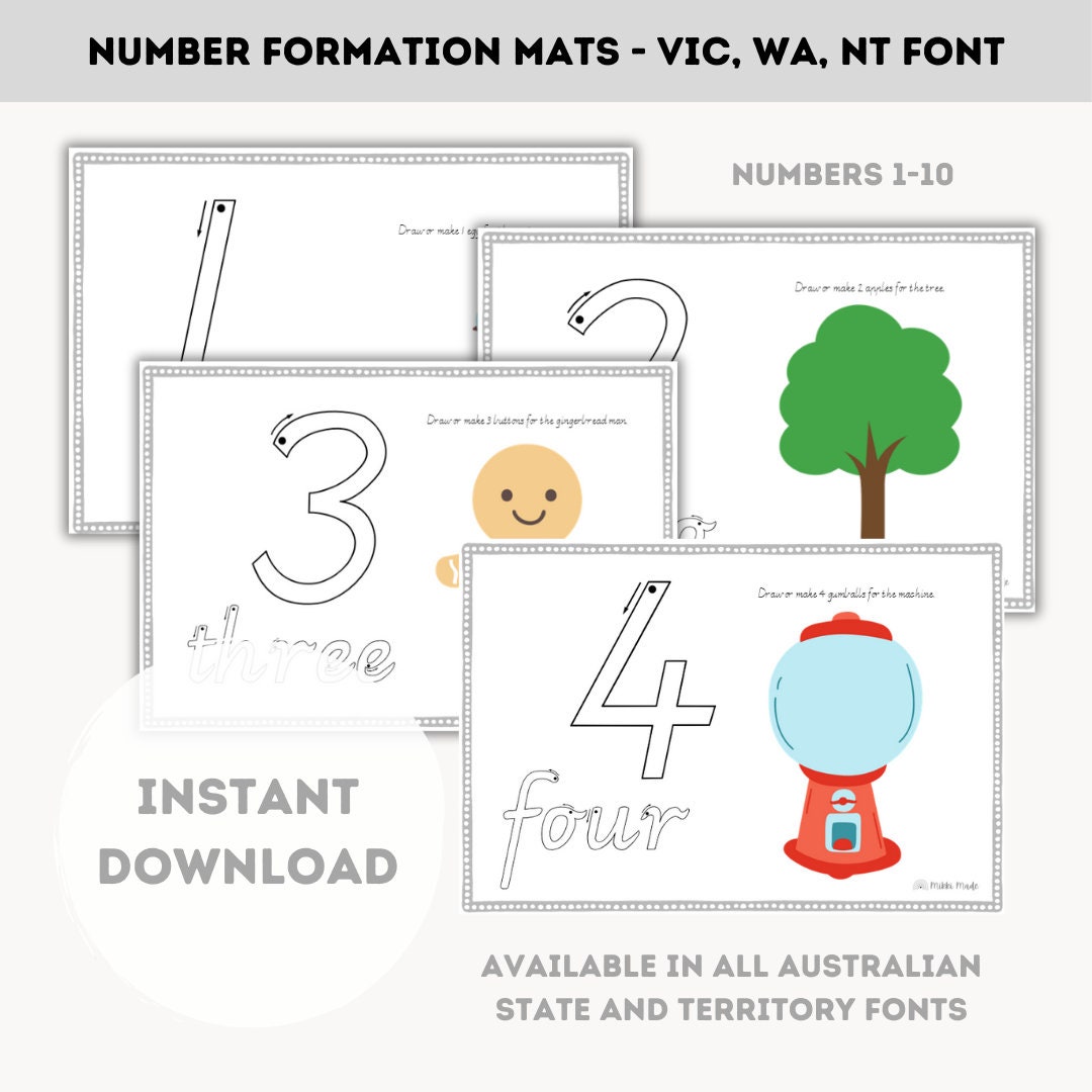 Number Formation Mats | VIC, WA, NT State Font | Number Tracing Mats ...