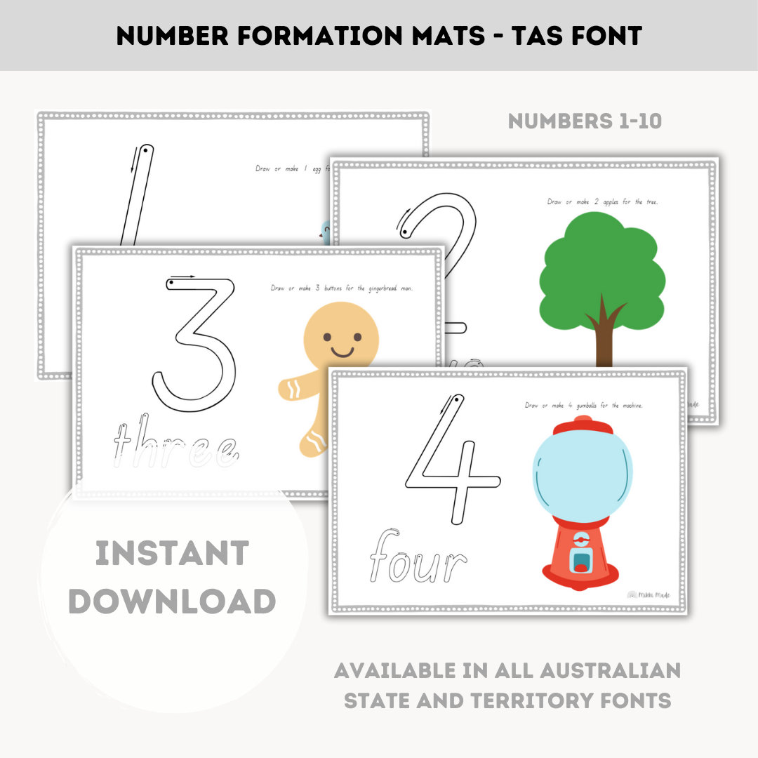 Number Formation Mats | Tasmanian State Font | Number Tracing Mats ...