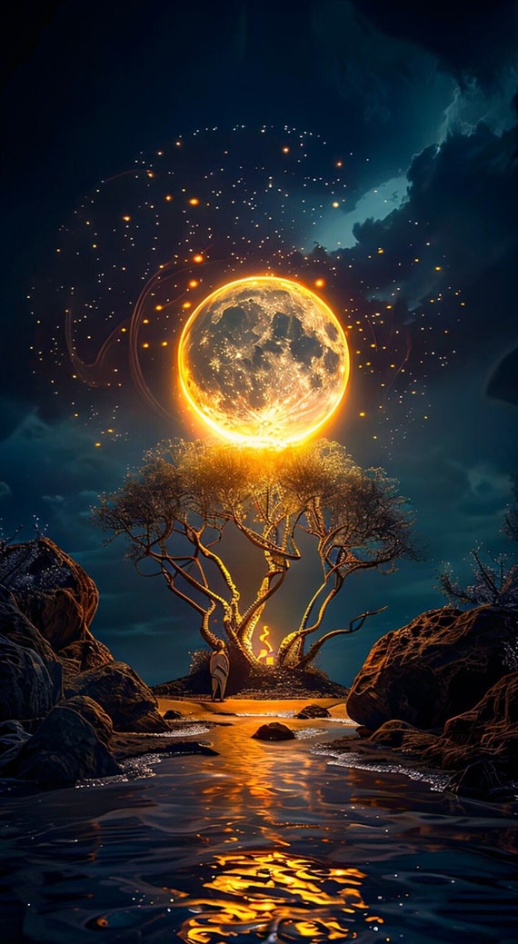 Lunar Tree Live iPhone Wallpaper Moon Wallpaper Digital Download iPhone wallpaper Digital Phone Wallpaper