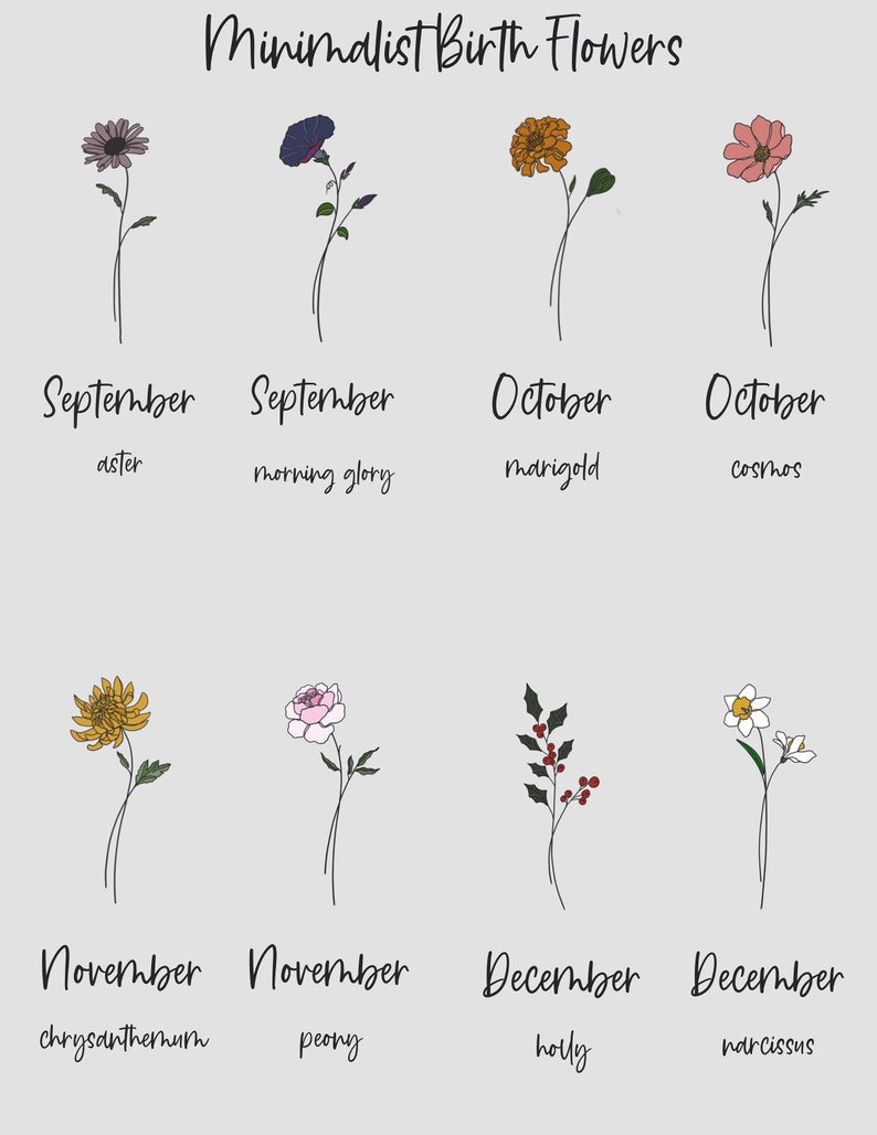 Minimalist Custom Birth Flower Artwork - Etsy
