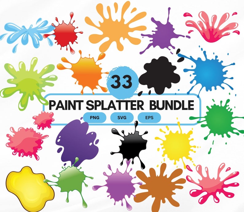33 Paint Splatter SVG, Bundle of Vibrant Paint Splats and Streaks ...